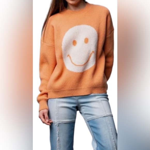 easel | Sweaters | Easel Happy Face Sweater Creamsicle | Poshmark